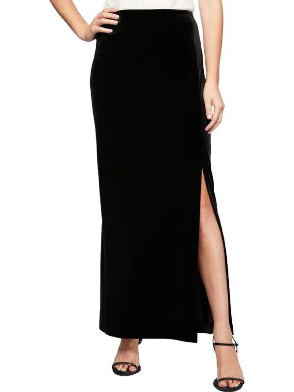 Alex Evenings Side Slit Velvet Maxi Skirt - Black