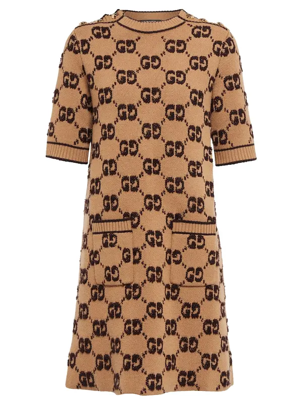 Gucci Maxi Gg Wool Minidress - Beige