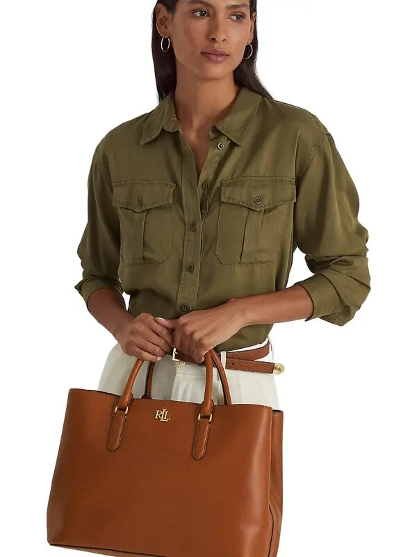 Ralph Lauren Leather Marcy Satchel - Lauren Tan