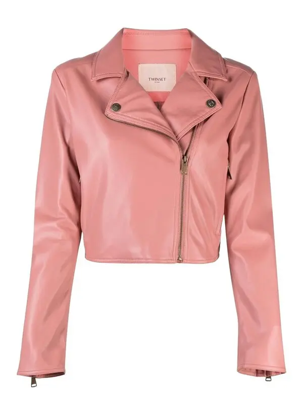 TWINSET Off-centre Zip Fastening Biker Jacket - Pink