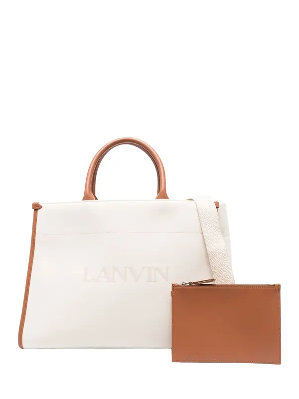 LANVIN Logo-print Leather Tote - Neutrals