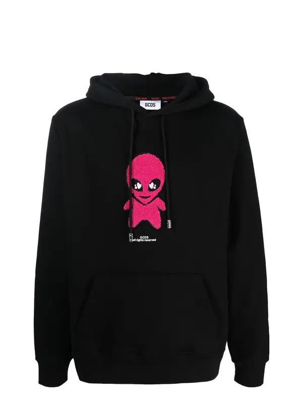 Gcds Cotton Alien-patch Hoodie - Black