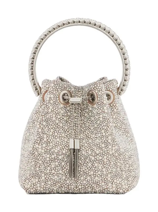 JIMMY CHOO Bon Bon Embellished Bucket Bag - White