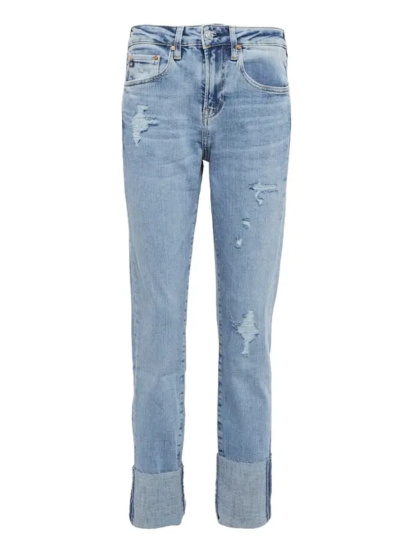 Ag Cuffed Straight Leg Jeans - Blue