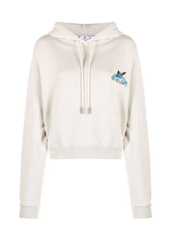 Off-White Cotton Embroidered Hoodie - Neutrals