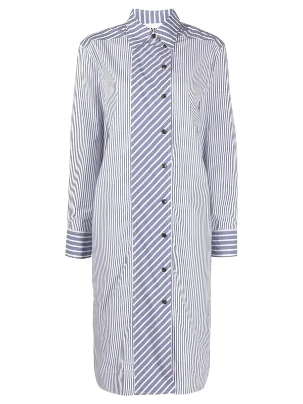 GANNI Striped Shirt Dress - Blue