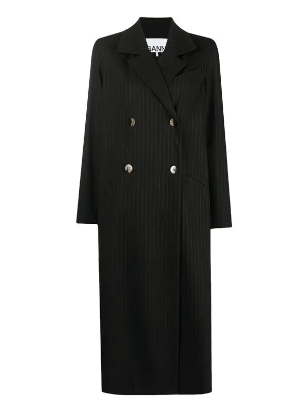 GANNI Double-breasted Striped Coat - Black
