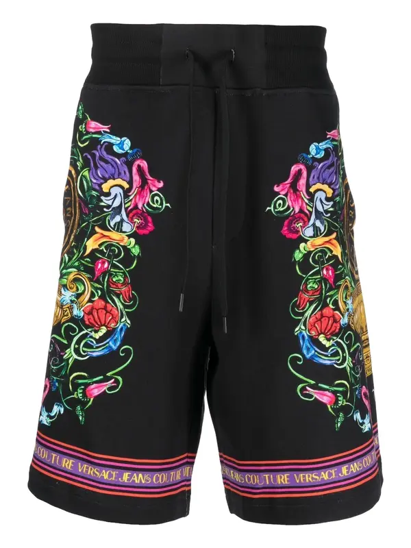 Versace Abstract-print Cotton Track Shorts - Black