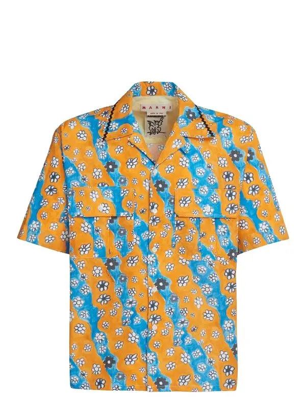 Marni Daisy-print Patch-pocket Shirt - Orange