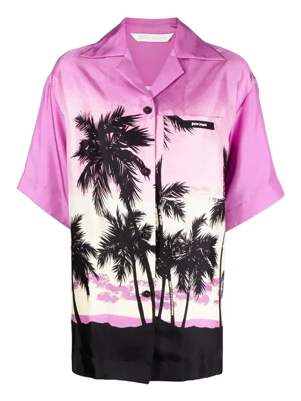 Palm Angels Sunset-print Bowling Shirt - Purple