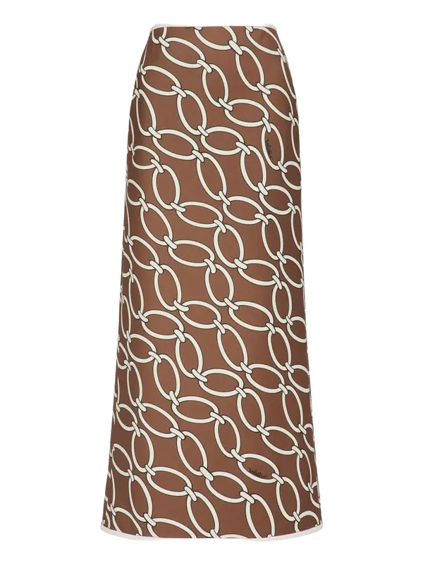 Valentino Garavani Chain-link Print Virgin Wool Skirt - Brown