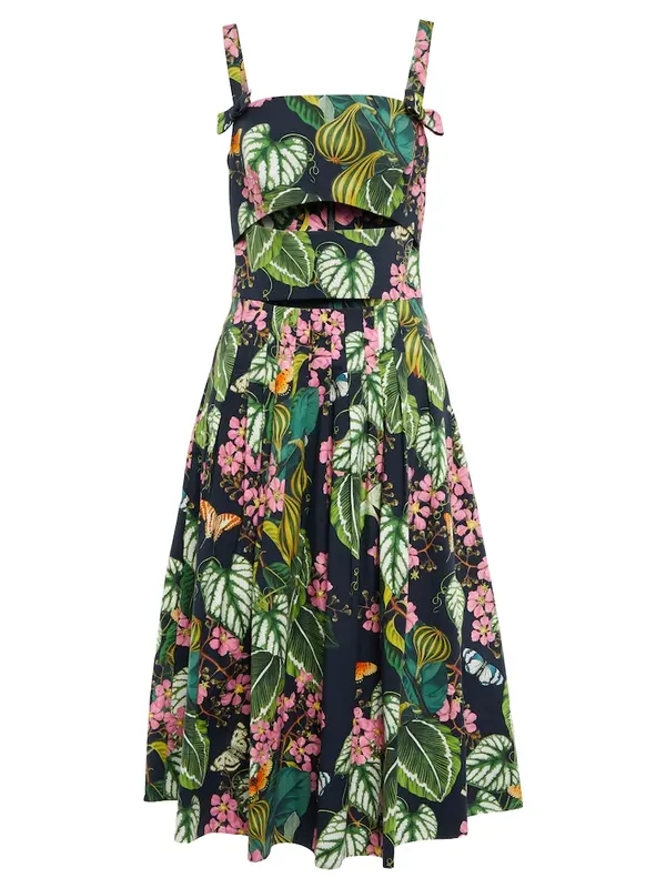 Oscar De La Renta Printed Cotton-blend Poplin Midi Dress - Multicoloured