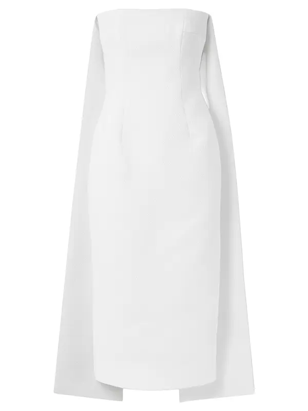 EMILIA WICKSTEAD Xanthe Strapless Cape-effect Cloqué Midi Dress - White