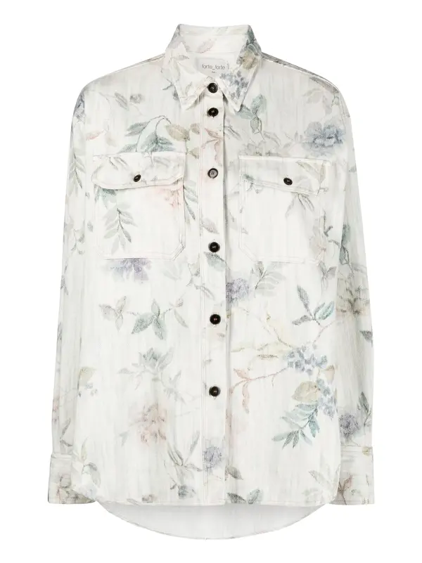 FORTE_FORTE Floral-print Cotton Shirt - Blue