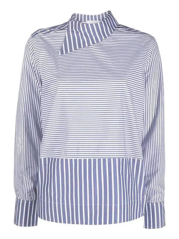 GANNI Asymmetric-collar Striped Shirt - Blue