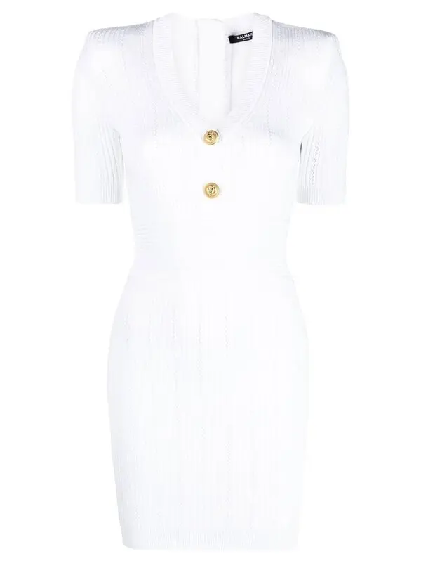 Balmain Ribbed Knit Mini Dress - White