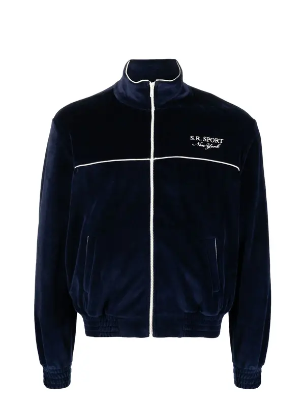 SPORTY & RICH Logo-embroidered Zipped Sweatshirt - Blue