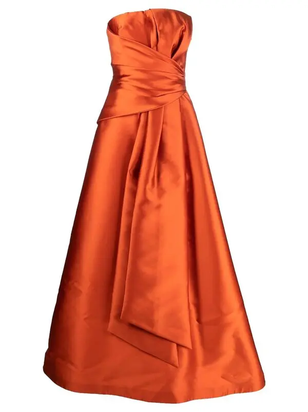 Alberta Ferretti Gathered-detail Strapless Gown - Orange