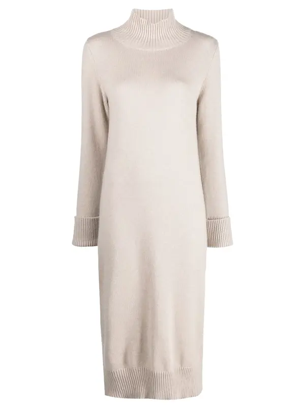 Eleventy Funnel-neck Knit Midi Dress - Neutrals