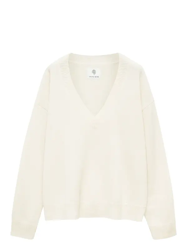 ANINE BING Lee V-neck Cashmere Jumper - White
