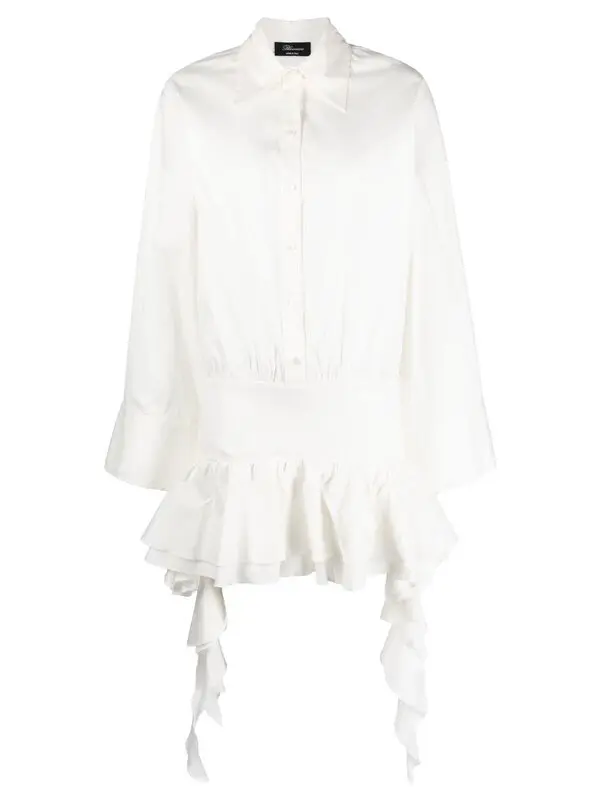Blumarine Dropped-waist Ruffled Shirt Dress - White