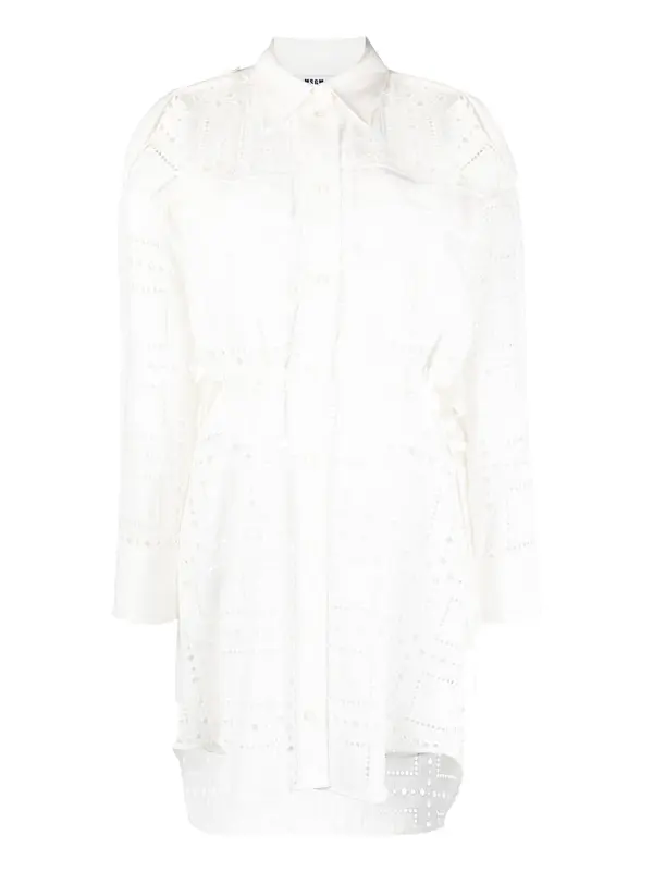 MSGM Broderie Anglaise Cutout Shirtdress - White
