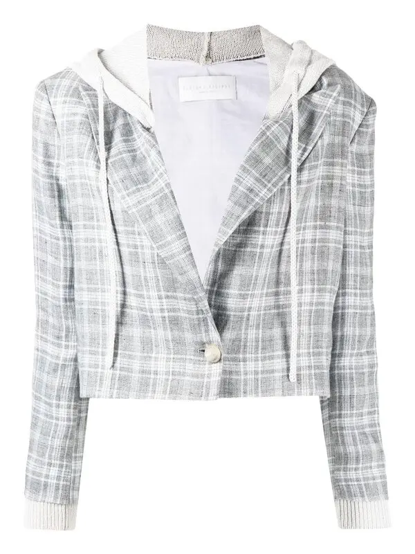 Fabiana Filippi Checked Detachable-hood Cropped Blazer - Grey