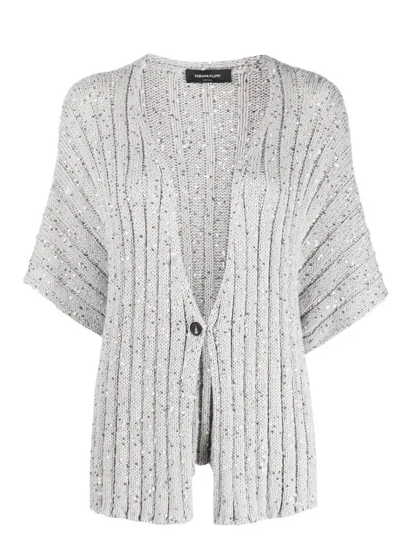 Fabiana Filippi Sequin-embellished Ribbed-knit Cardigan - Silver