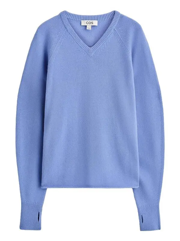 Cos Merino Wool V-neck Jumper - Blue