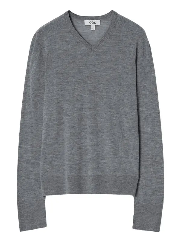 Cos Merino Wool V-neck Sweater - Gray