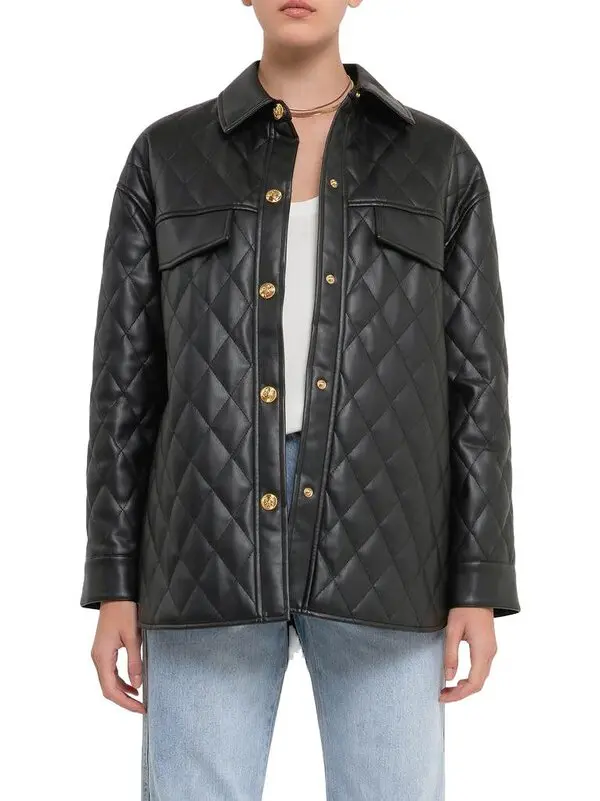 GREY LAB Oversize Quilted Faux Leather Jacket - Black