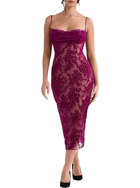 House Of Cb Ione Floral Devoré Corset Dress - Cranberry