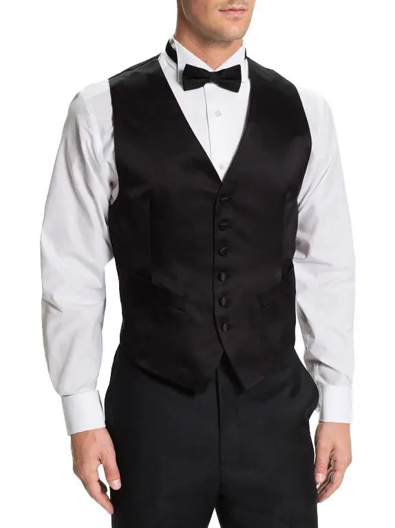 David Donahue Silk Formal Vest - Black Satin