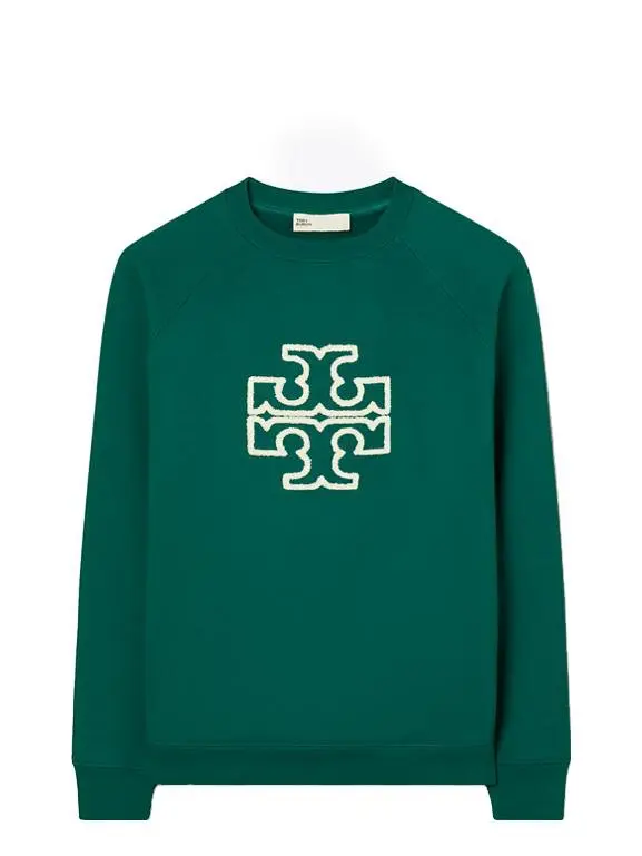 Tory Burch Heavy French Terry Logo Crewneck - Emerald