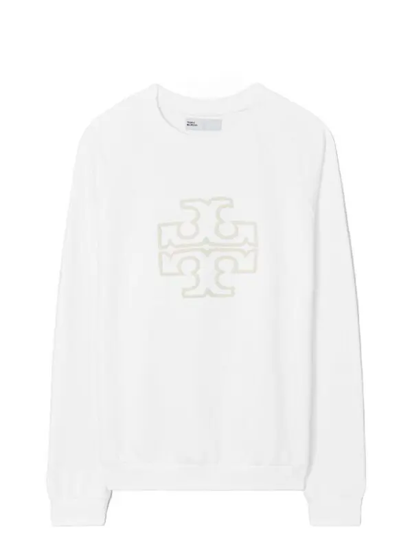 Tory Burch Heavy French Terry Logo Crewneck - Snow White
