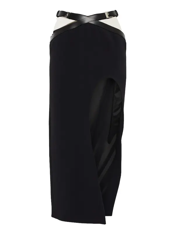 David Koma Leather-trimmed Midi Skirt - Black