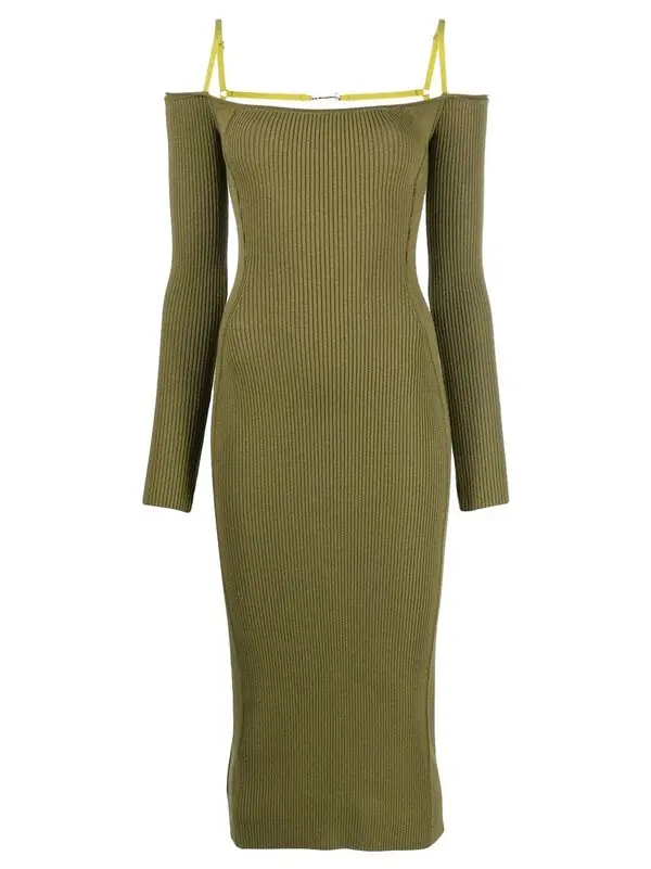 Jacquemus La Robe Strap-detail Ribbed-knit Midi Dress - Green