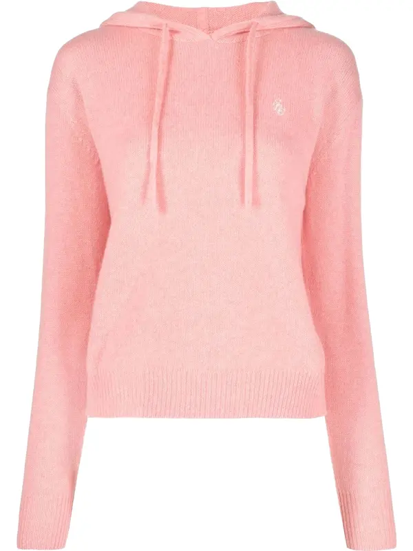 SPORTY & RICH Logo-embroidered Cashmere Hoodie - Pink