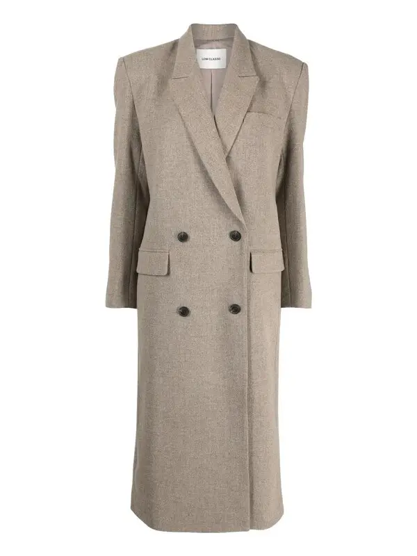 LOW CLASSIC Double-breasted Wool Coat - Brown