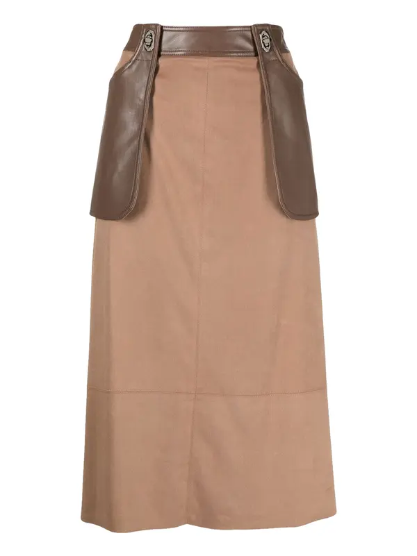 LOW CLASSIC Contrasting-panel Detail Midi Skirt - Brown