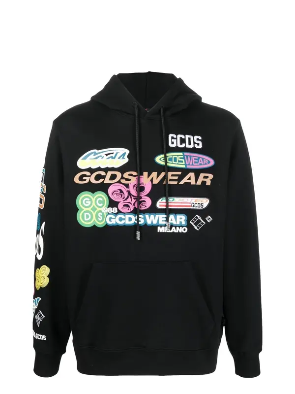 Gcds Logo-print Drawstring Hoodie - Black