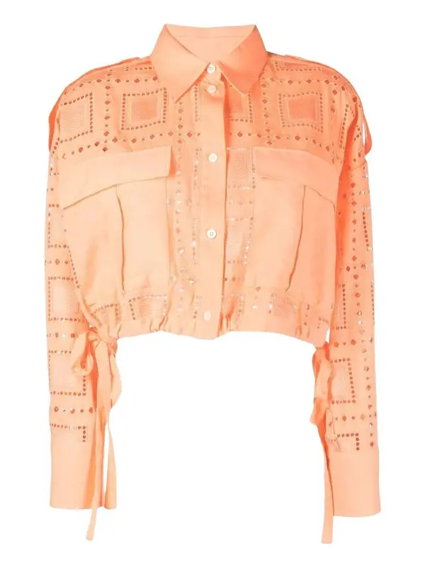 MSGM Broderie-anglaise Cropped Shirt - Orange