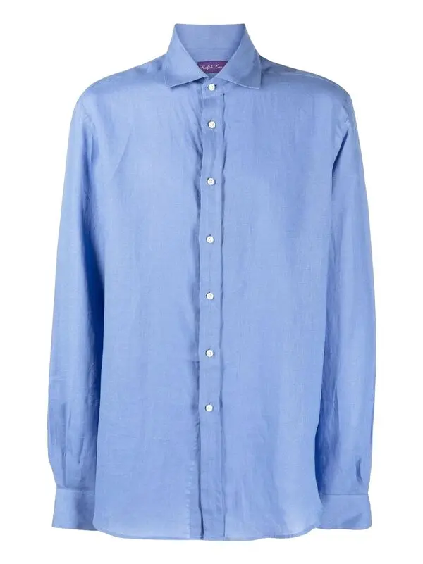 Ralph Lauren Purple Label Long-sleeved Linen Shirt - Blue