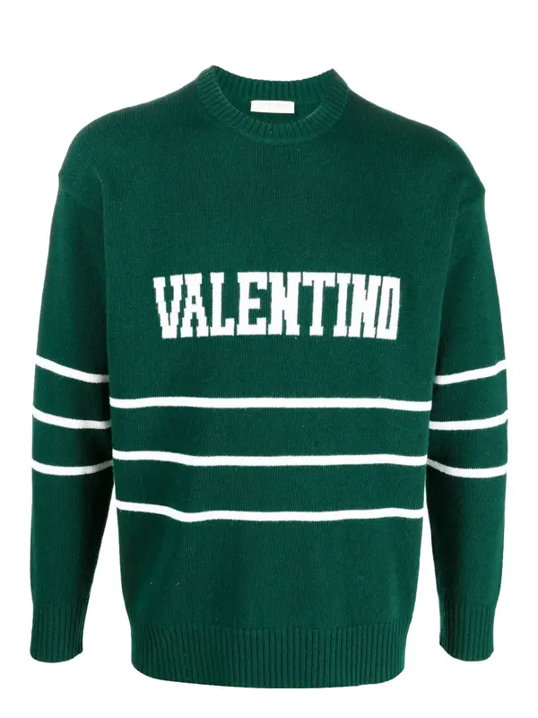 Valentino Garavani Logo-intarsia Crew-neck Jumper - Green