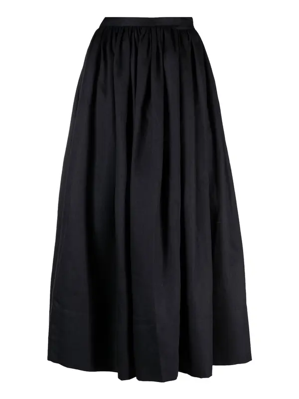 Asceno Coco Full Linen Midi Skirt - Black