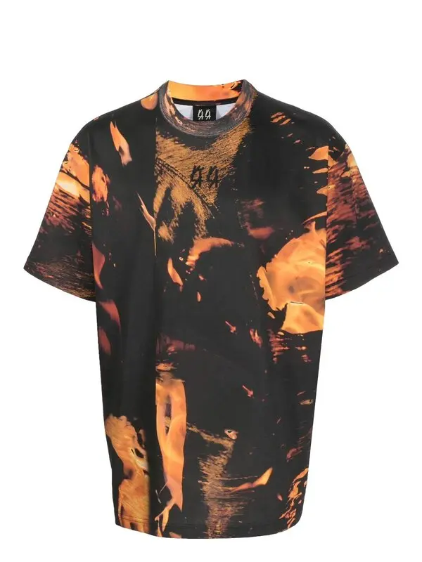 44 LABEL GROUP Flame-print Short-sleeve T-shirt - Black