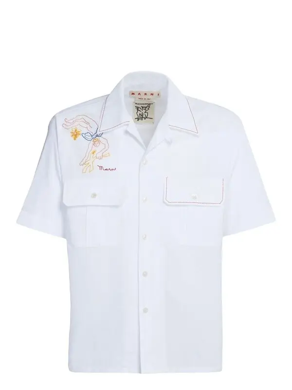 Marni Embroidered-logo Short-sleeve Shirt - White
