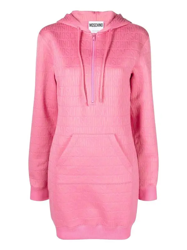 Moschino All-over Logo Print Hoodie Dress - Pink