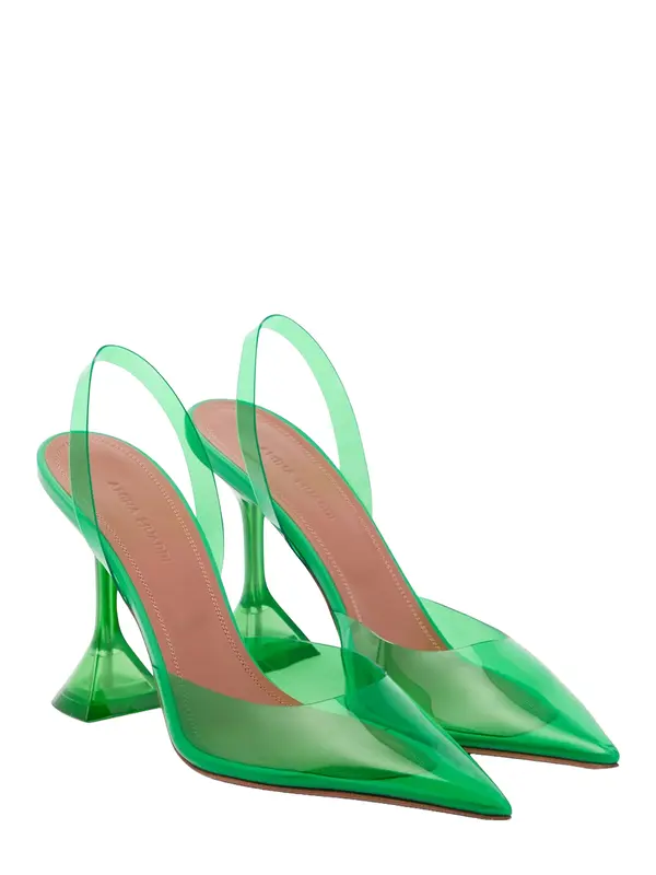 Amina Muaddi Holli Glass Slingback Pumps - Green