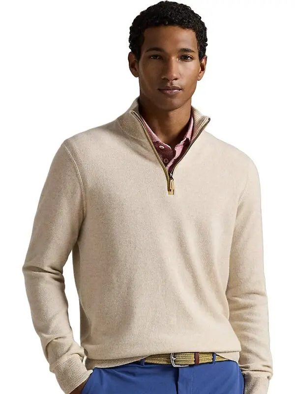 Ralph Lauren Washable Cashmere Quarter-zip Sweater - Ecru Tan Heather